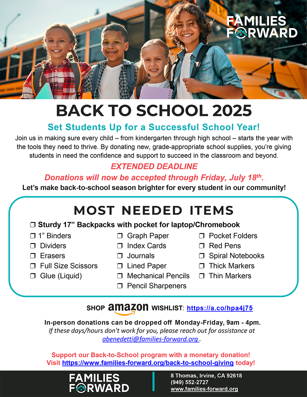 Back to School Giving | Families Forward